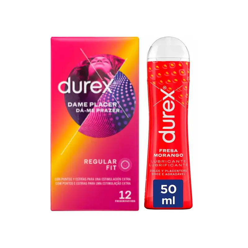 Buy Durex Pack Dame Placer 12 Condoms + Strawberry Lubricant 50 ml at the best price.