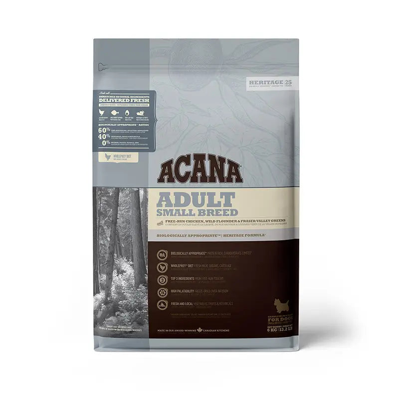 Buy Acana Canine Adult Heritage Small Breed 6kg dog food at the best price.