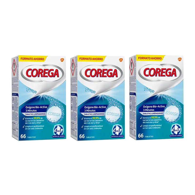 Buy Corega Triplo 3 Minute Cleaning Dental Prosthesis, 3 x 66 Tablets ...