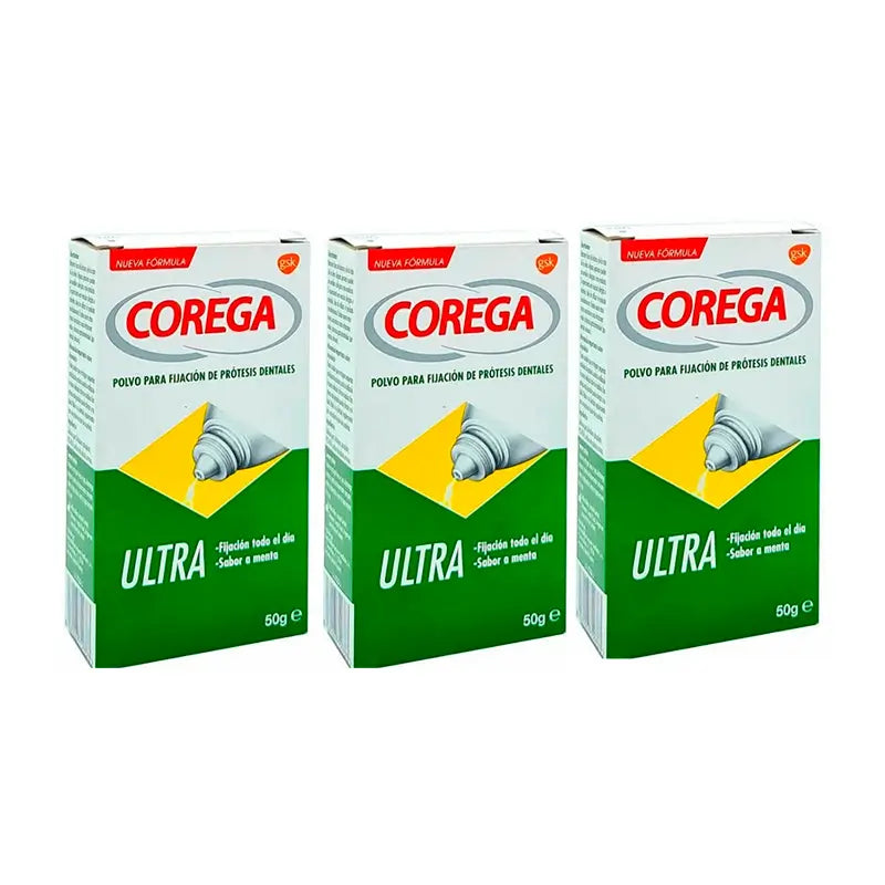 Buy Corega Triplo Ultra Adhesive Powder, 3 x 50 gr at the best price.